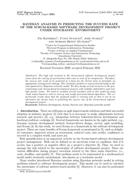 Bayesian Analysis In Predicting The Success Rate Pdf Scrum Software Development Computing