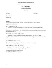 Lab AC Circuits Online Docx Physics Lab Online Simulation AC CIRCUITS Electricity And