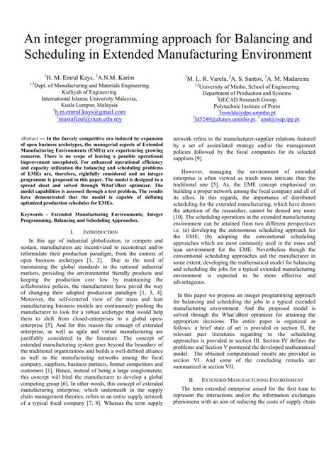 Pdf An Integer Programming Approach For Balancing And Scheduling In