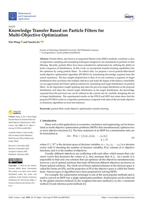 Pdf Knowledge Transfer Based On Particle Filters For Multi Objective Optimization