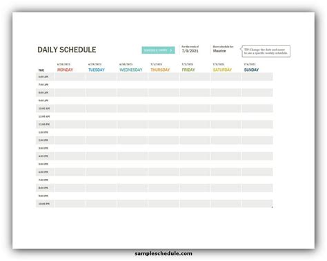 11 Daily Schedule Template Excel Free Sample Schedule