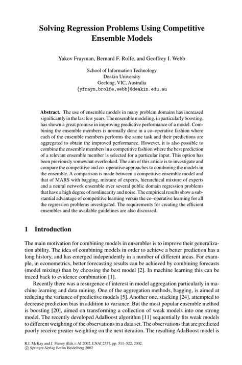 PDF Solving Regression Problems Using Competitive Ensemble Models