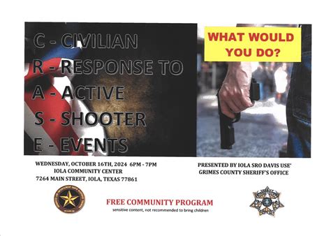 Civilian Response To Active Shooter Events Crase Class Being Presented By Grimes County
