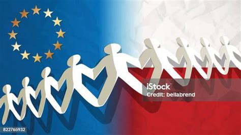 방어 민주주의 배너의 폴란드에 흰색 종이 사람들 및 Eu 국기 배경 잘라 유럽 연합에 대한 스톡 벡터 아트 및 기타 이미지