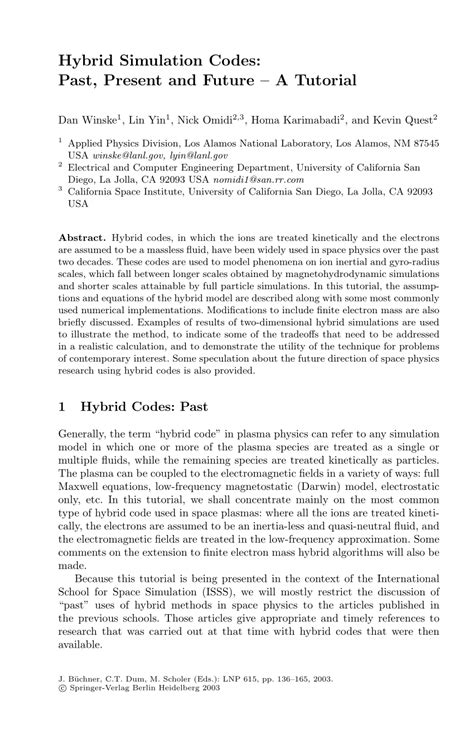 Pdf Hybrid Simulation Codes Past Present And Future—a Tutorial