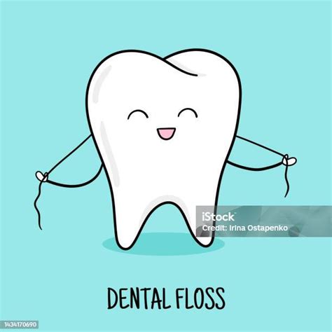 치실이있는 귀여운 치아 구강 위생 치과 귀여운 일러스트 레이 션 어린이 치과 의사 캐비닛 소아 치과 감정에 대한 스톡 벡터 아트 및 기타 이미지 Istock