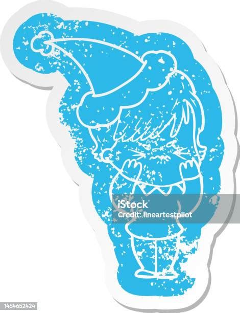 산타 모자를 쓰고 좌절한 여자의 기발한 만화 고민 스티커 낙서 드로잉에 대한 스톡 벡터 아트 및 기타 이미지 낙서 드로잉 데칼 만화 Istock