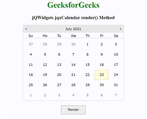 jqwidgets jqxcalendar méthode render stacklima