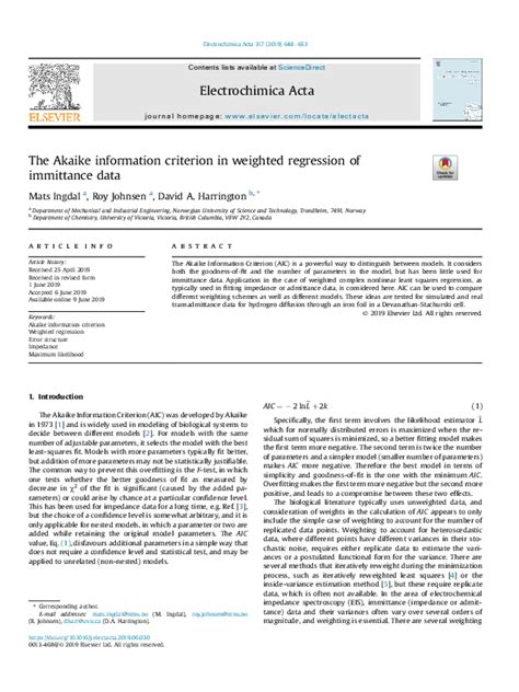 Pdf The Akaike Information Criterion In Weighted Regression Of Immittance Data Roy Johnsen