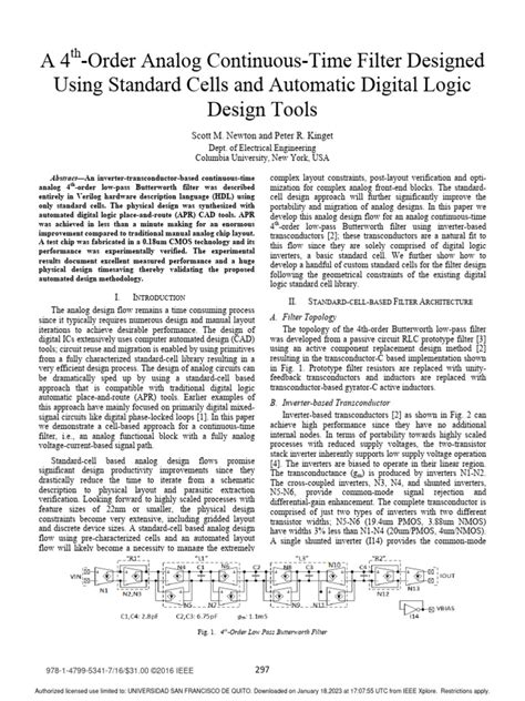 a 4th order analog continuous time filter designed using standard cells