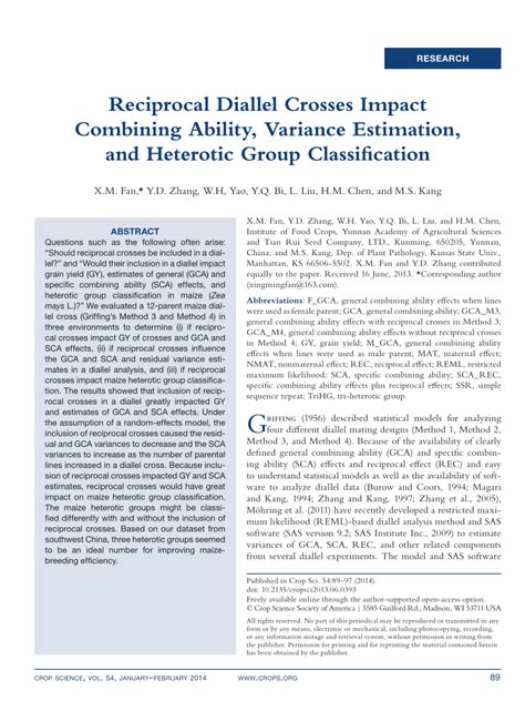 Pdf Reciprocal Diallel Crosses Impact Combining Ability Variance