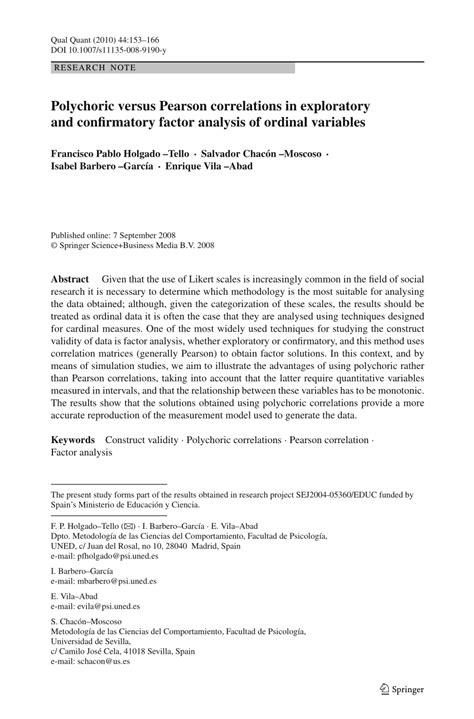 Pdf Polychoric Versus Pearson Correlations In Exploratory And Confirmatory Factor Analysis