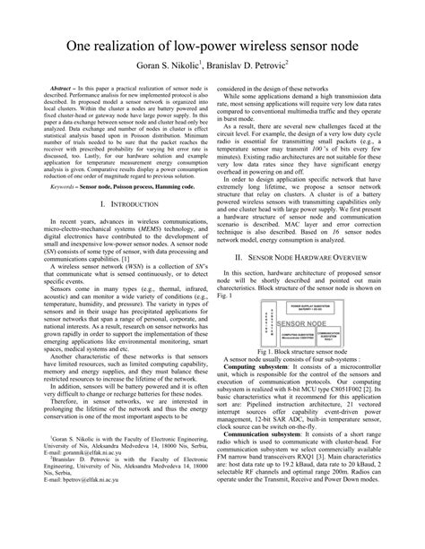 Pdf One Realization Of Low Power Wireless Sensor Node