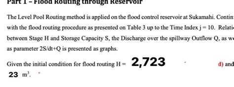 Solved Part 1 Flood Routing Through Reservoir The Level