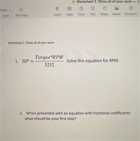 Solved Worksheet 2 Show All Of Your Work 1 Hp5252 Torque