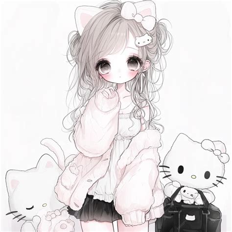 Premium Photo Anime Girl With A Hello Kitty And A Hello Kitty Doll