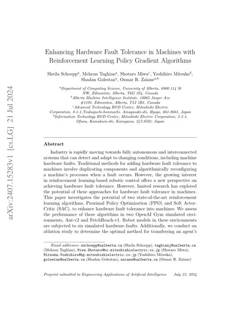 Pdf Enhancing Hardware Fault Tolerance In Machines With Reinforcement Learning Policy Gradient