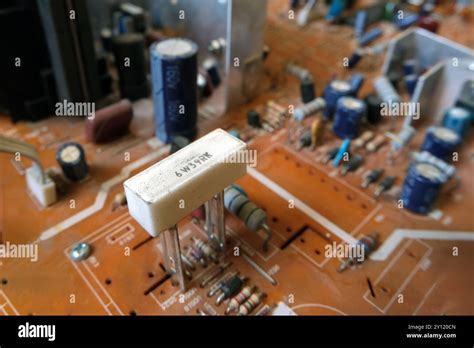 High Power Ceramic Resistor On An Electronic Board 6 Watt 39 Ohm Resistance Focused On Ceramic