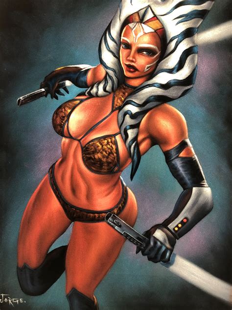 Star Wars Sexy Jedi Ahsoka Tano Black Velvet Oil Painting Handpainted Signed Art Etsy