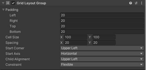 【unity】grid Layout Groupコンポーネントの設定 ソフトライム