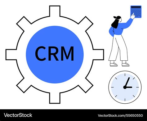 Crm System Gear With User Calculator And Clock Vector Image