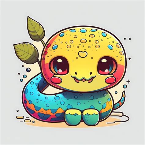 Premium Ai Image Kawaii Python Digital Art Style Colorful