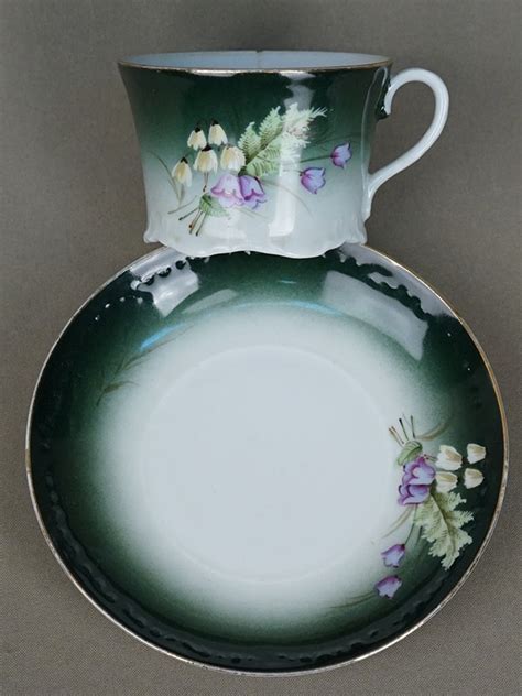 Чайная пара «Ландыши колокольчики и папоротник фарфор роспись золочение Завод Гарднера