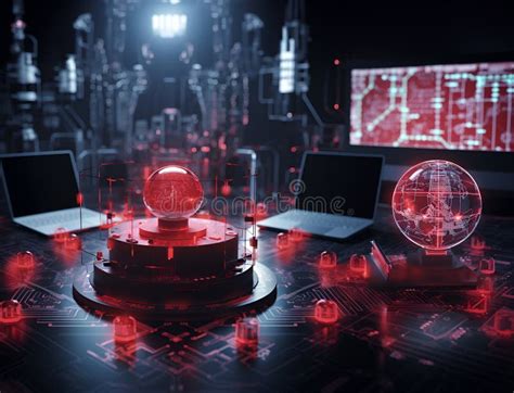 Technology And Engineering Concept Hacker Attack System Red Alert Sign Hologram And