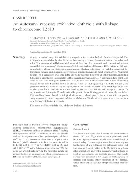 Pdf An Autosomal Recessive Exfoliative Ichthyosis With Linkage To Chromosome 12q13
