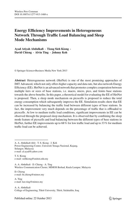 Pdf Energy Efficiency Improvements In Heterogeneous Network Through Traffic Load Balancing And