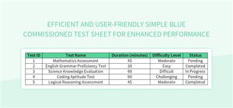 Efficient Simple Test Record Sheet For Enhanced Performance Tracking