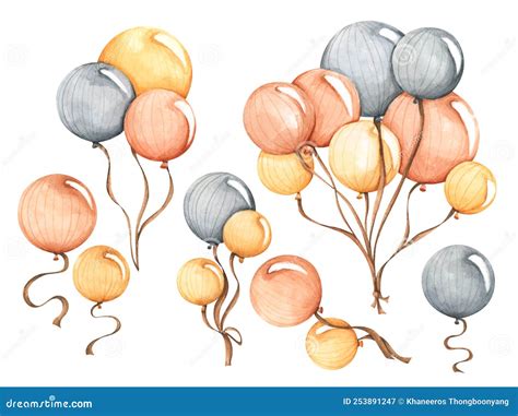 Set Of Colorful Air Balloons Watercolor Illustration For Postcard