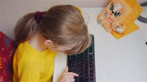 Girl With PC Keyboard Stock Footage Video Of Table