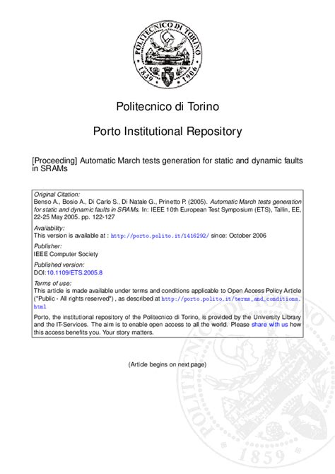 Pdf Automatic March Tests Generation For Static And Dynamic Faults In