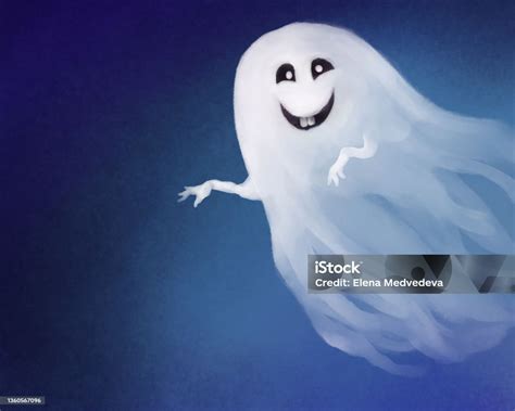 웃고있는 귀여운 흰색 유령의 그림 파란색 배경에 친절한 유령 공중에 대한 스톡 벡터 아트 및 기타 이미지 공중 공중 부양 공포 무서움 Istock