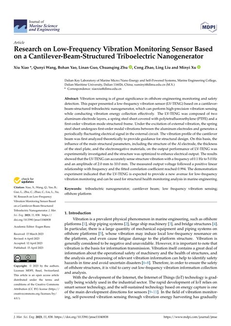 Pdf Research On Low Frequency Vibration Monitoring Sensor Based On A Cantilever Beam