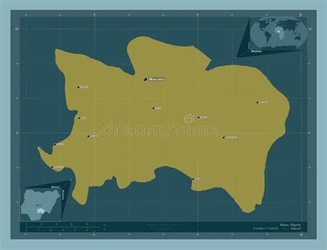 Benue Nigeria Solid Labelled Points Of Cities Stock Illustration