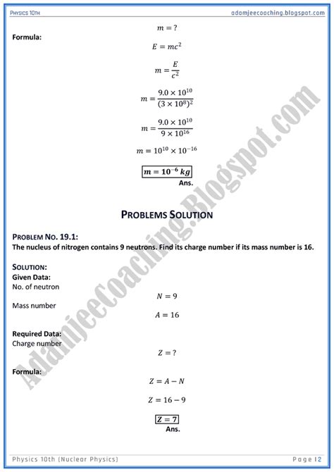 Adamjee Coaching Nuclear Physics Solved Numericals Physics Th