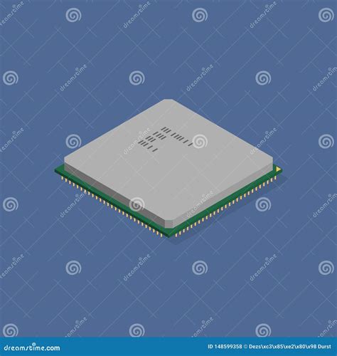 Minimal Isometric Computer Processor Illustration Stock Illustration