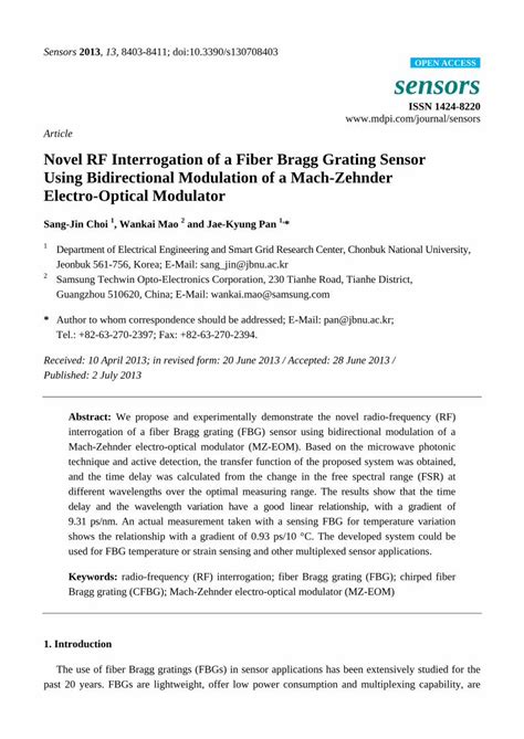 Pdf Novel Rf Interrogation Of A Fiber Bragg Grating Sensor Using Bidirectional Modulation Of A