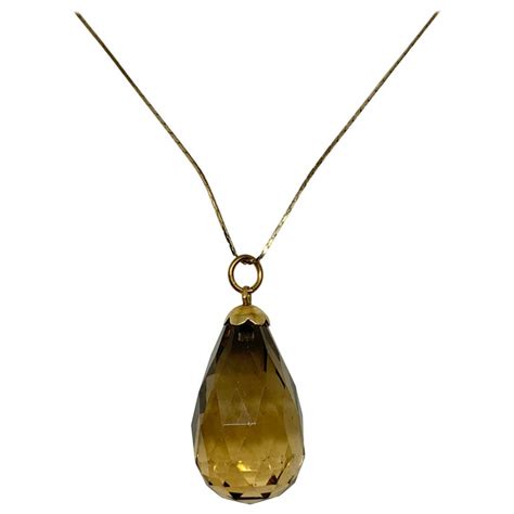 Smoky Quartz Pendant Necklace 14 Karat Yellow Gold Antique Faceted
