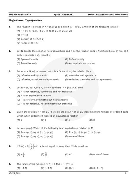 Relation And Function Question Bank Pdf Function Mathematics Rational Number