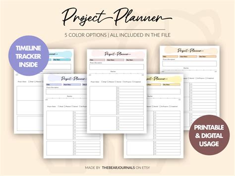 Project Planner Project Timeline Project Progress Tracker Printable Project Planner Project
