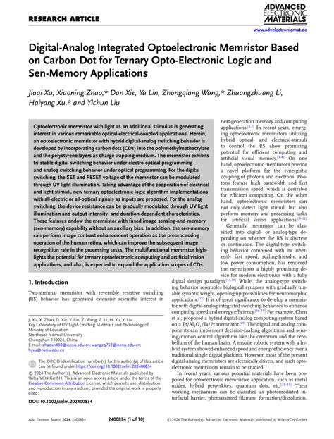 Pdf Digital‐analog Integrated Optoelectronic Memristor Based On