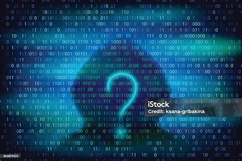 이진 코드 텍스처와 파란색 배경에 질문 기호로 해커 실루엣 Brand Name Online Messaging Platform에