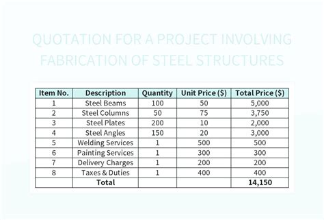 Quotation For A Project Involving Fabrication Of Steel Structures Excel