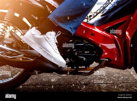 Kick Starter To Start The Motorbike Motorcycle Broken Down The Engine