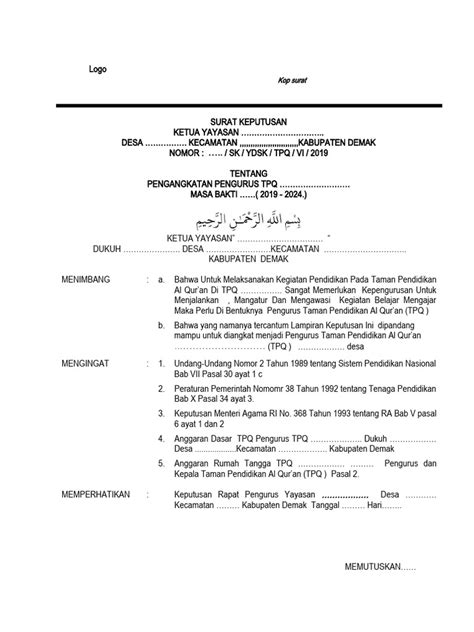 Tpq Contoh Sk Pengurus Tpq Pdf