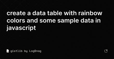 Gistlib Create A Data Table With Rainbow Colors And Some Sample Data In Javascript