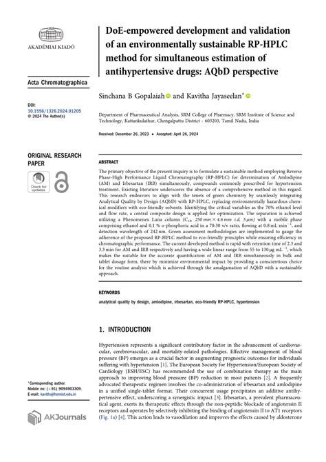Pdf Doe Empowered Development And Validation Of An Environmentally Sustainable Rp Hplc Method